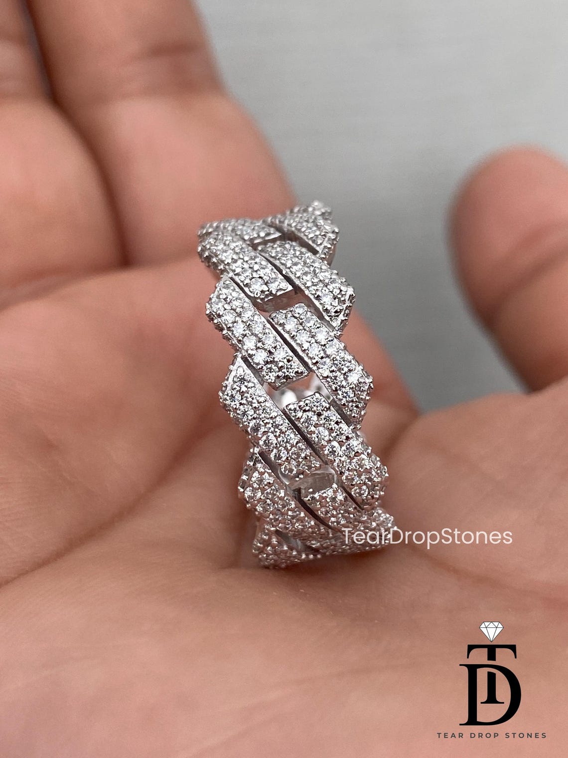 14K Solid Gold Cuban Link Ring VVS Moissanite Diamond Miami Cuban Link ...