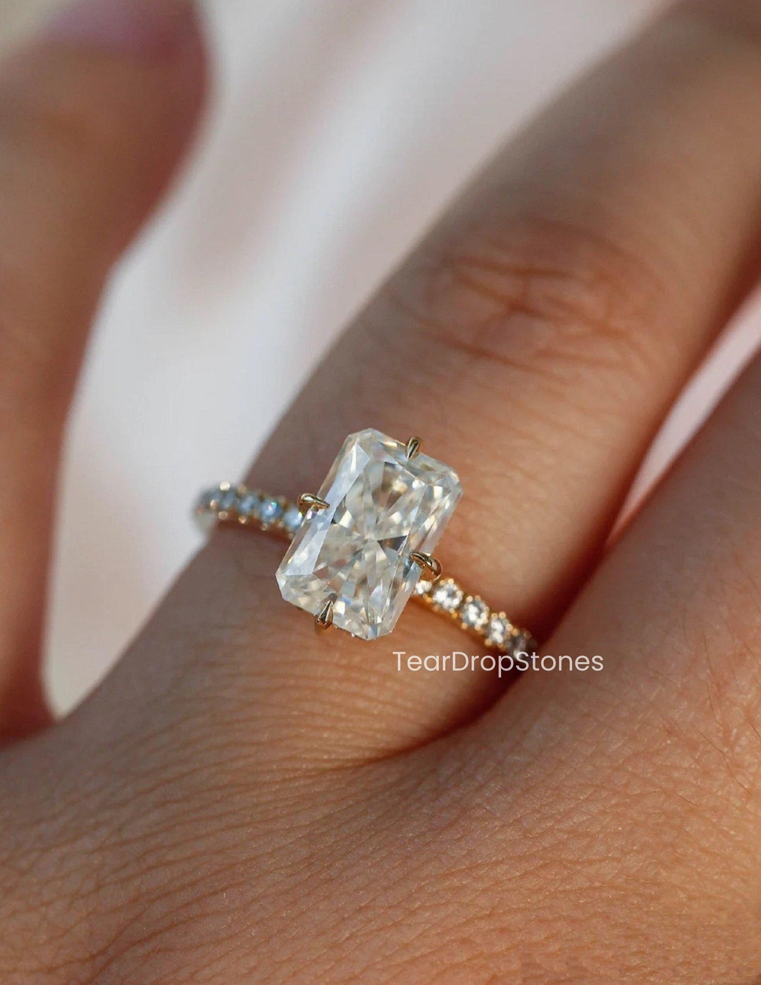 3 Ct Hidden Halo Radiant Cut Moissanite Engagement Ring 14K Yellow Gold ...