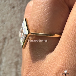 3.5 Ct Lozenge Cut Moissanite Engagement Ring Bezel Set Solitaire Ring ...