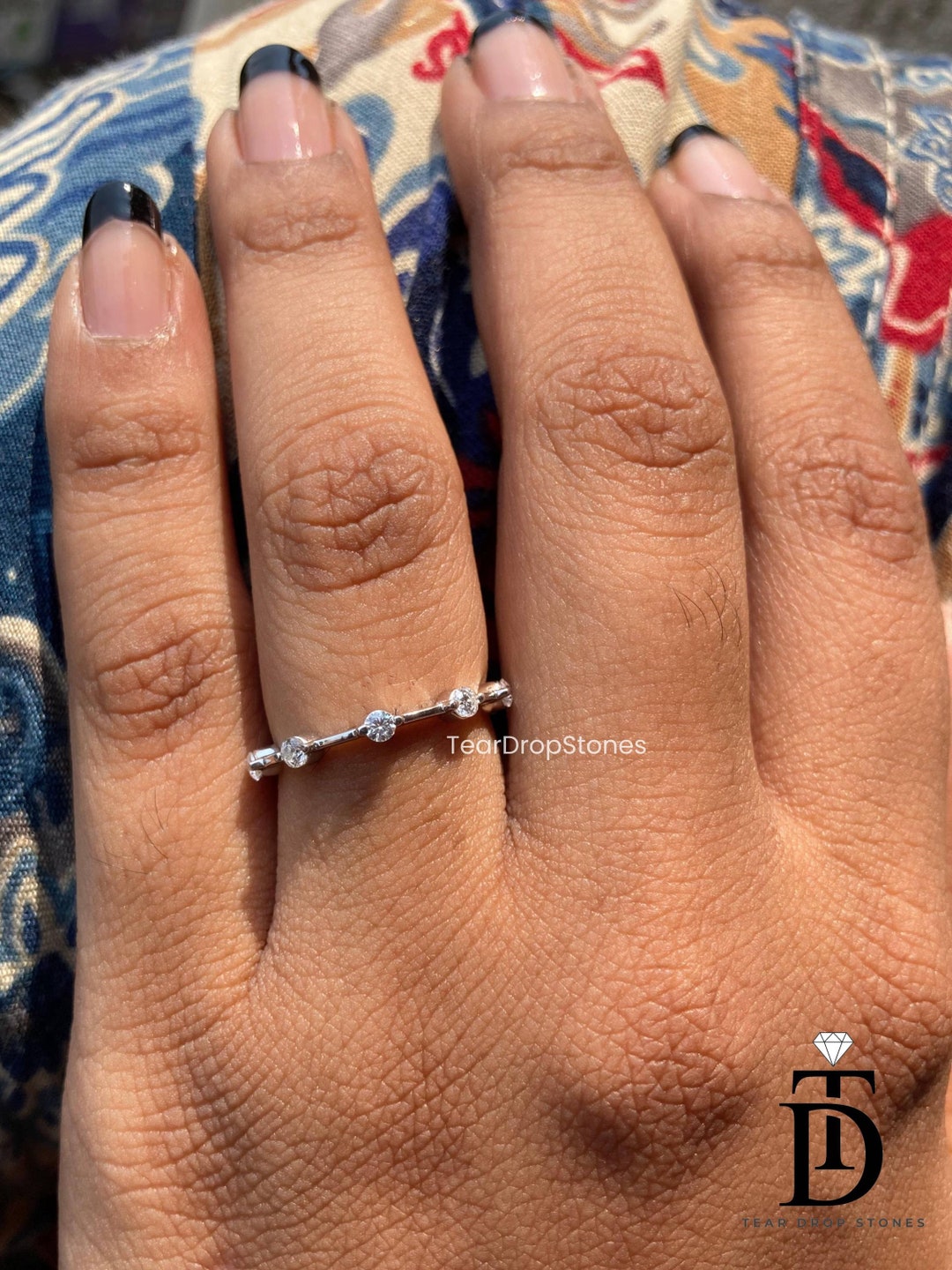 14K Solid Gold Petite Diamond Distance Band Round Moissanite Wedding ...