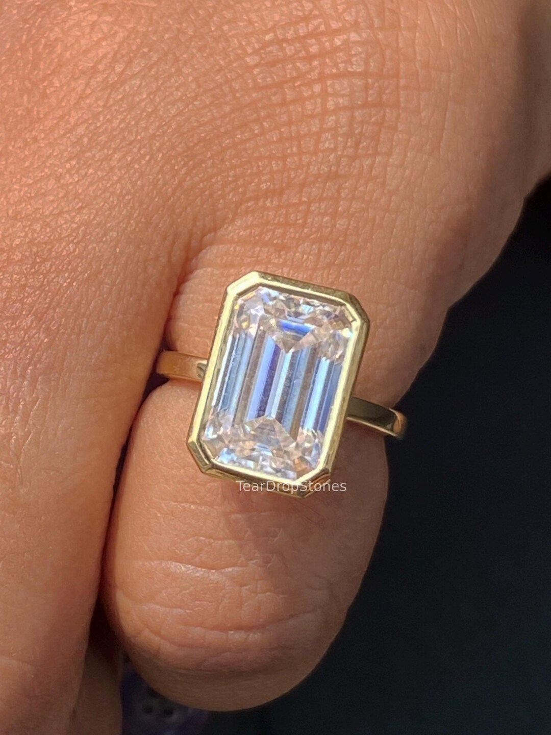 5 Ct Bezel Set Emerald Cut Ring Emerald Cut Moissanite Engagement Ring ...