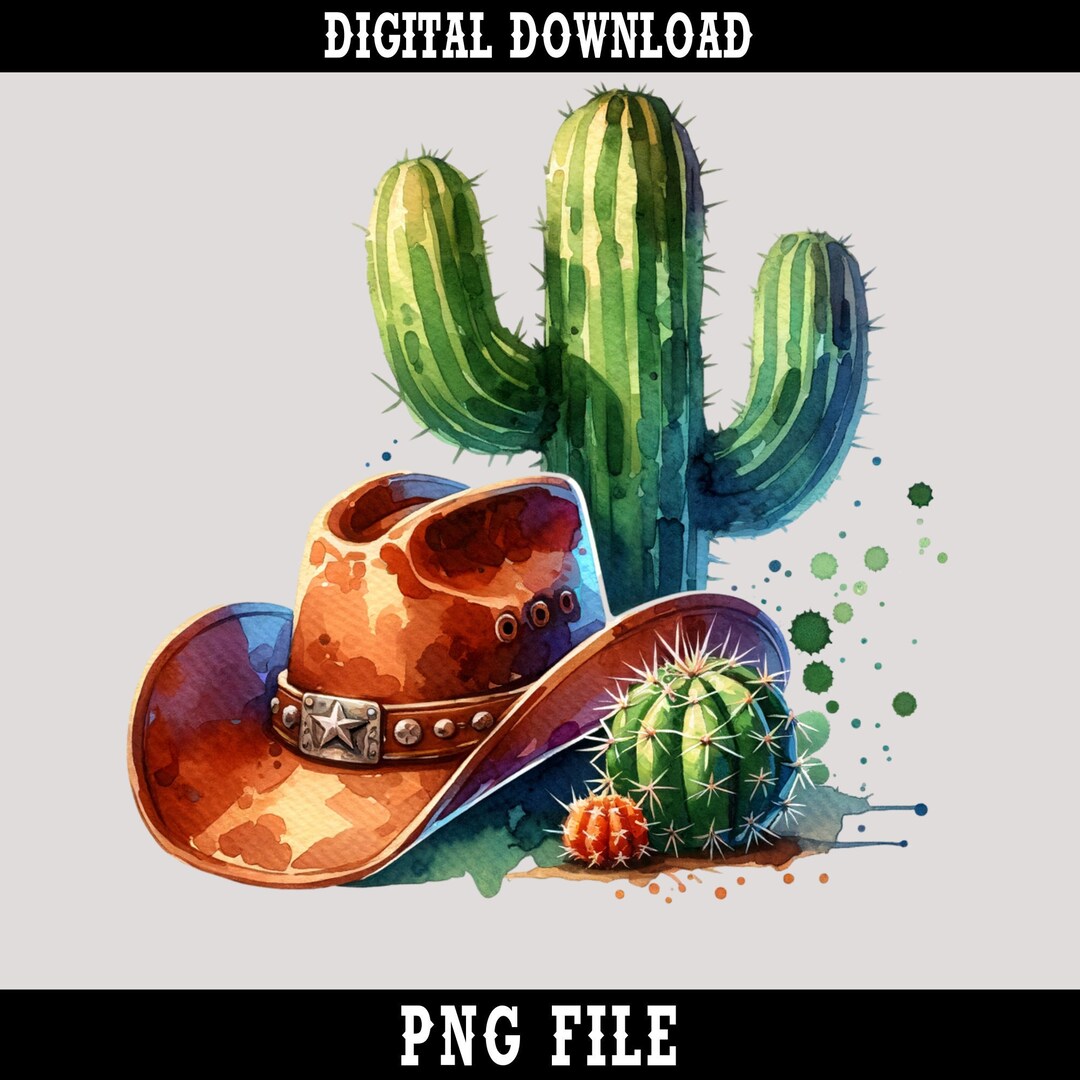 Cowboy Hat Png Watercolor Cactus Design-western Watercolor Design ...