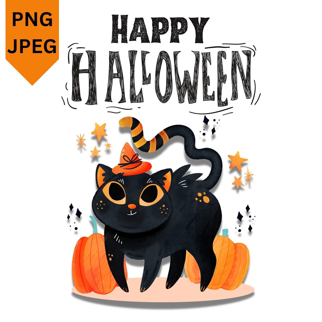 Black Cat Halloween PNG Clipart-cat Halloween Jpeg-digital Downloads ...