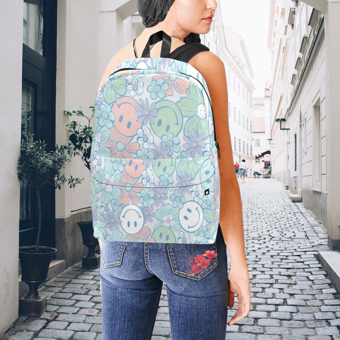 Smiley Face Retro Backpack large Flower Boho Style Backpack-hippie ...