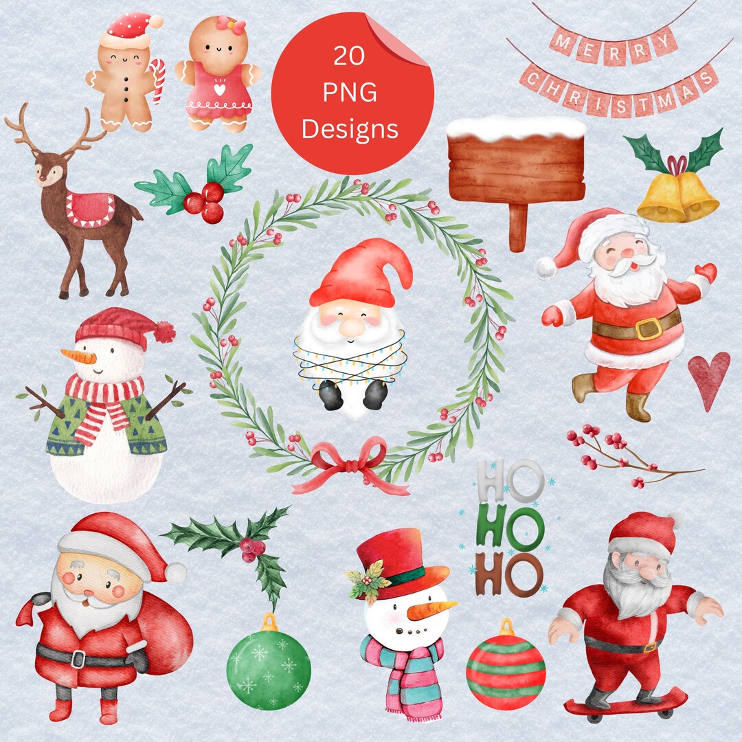 Christmas Bundle Clipart-watercolour Christmas Downloadable Bulk Bundle ...