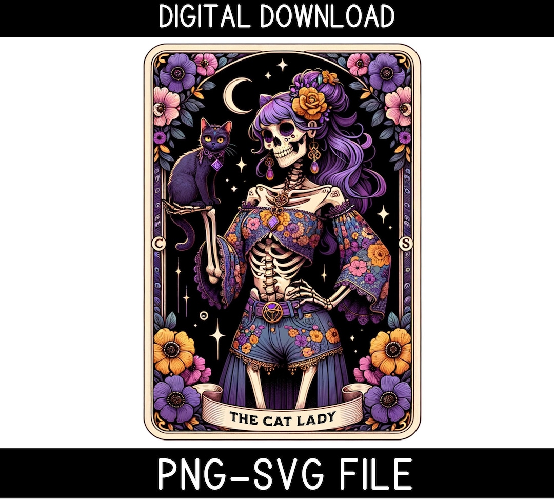 Cat Lady Tarot Card Png-skeleton Tarot Png-cat Lady Shirt Design-funny ...