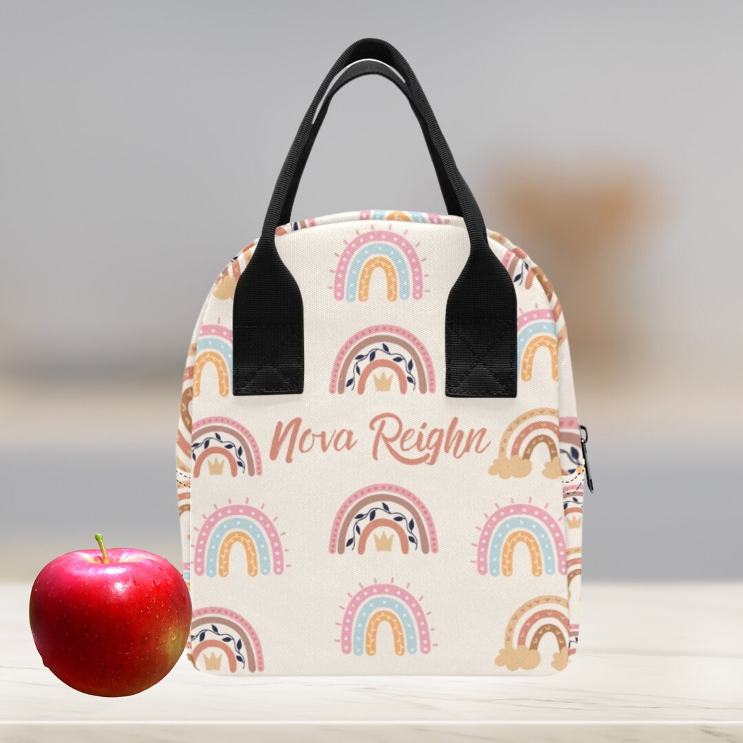 Personalised Boho Insulated Lunch Bag-kid's Custom Rainbow Lunch Box ...
