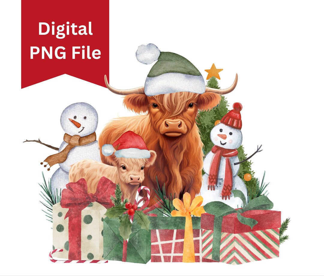 Watercolor Christmas Highland Cow Png-highland Cow Clipart-christmas ...