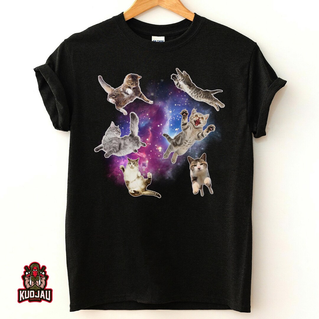 Space Cat Shirt – Funny Flying Cats Galaxy Tee, Cosmic Cat Meme T-shirt ...