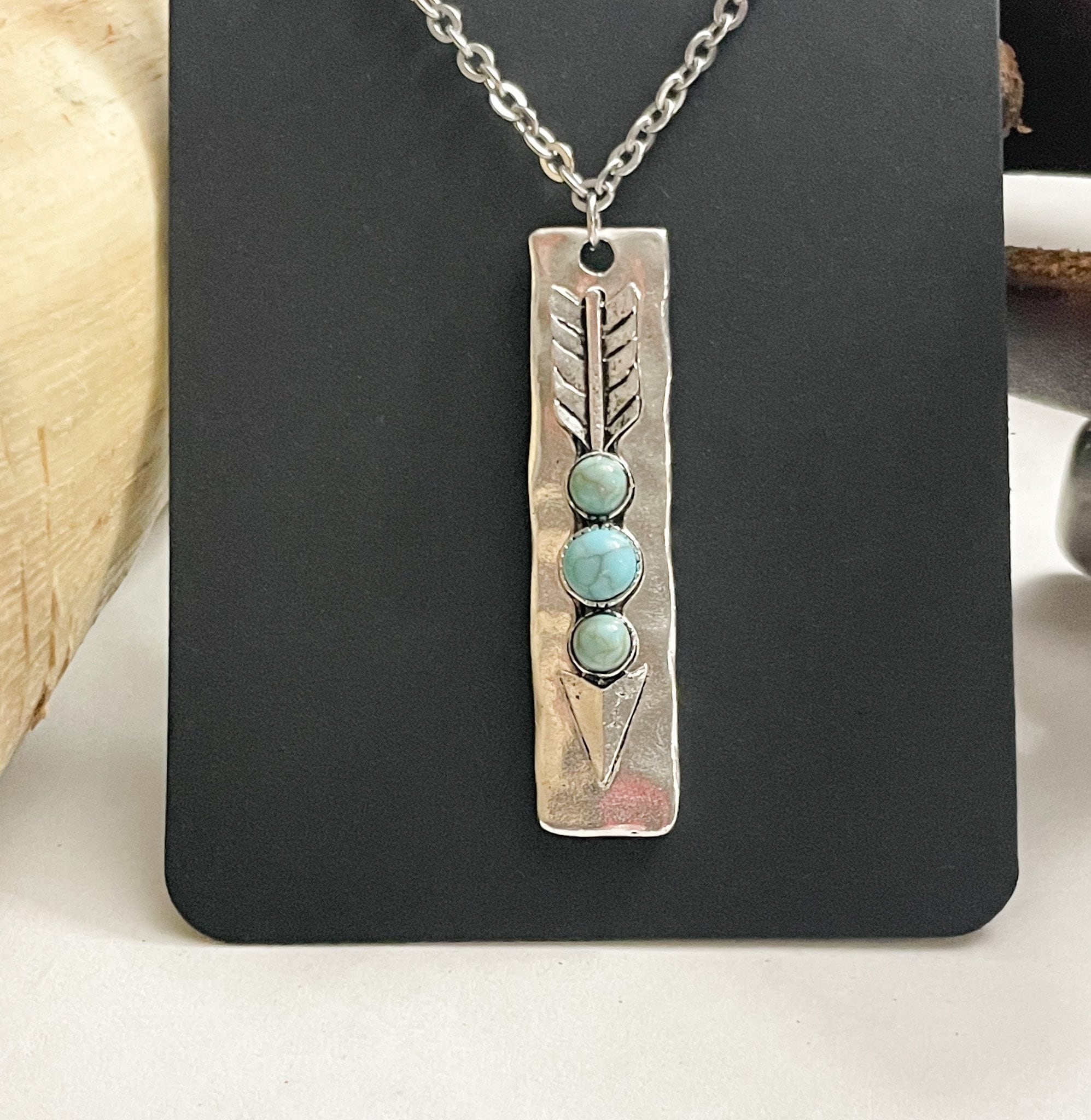 Arrow Necklace. 18” Stainless Steel Chain With Arrow and Faux Turquoise ...