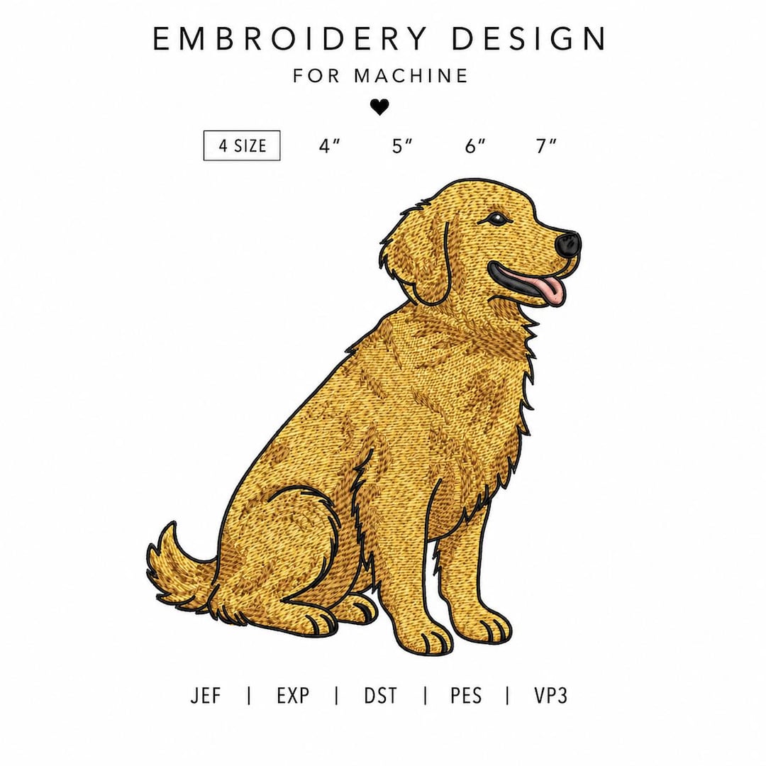 Golden Retriever Dog Embroidery Design, Machine Embroidery File, Cute ...