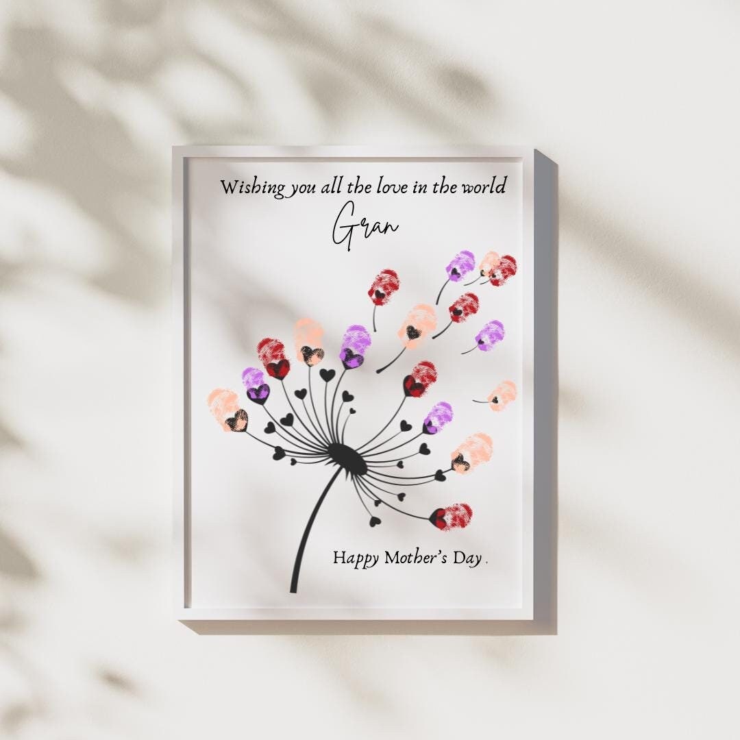 Fingerprint Mother's Day Gift, Gran Wish With Grandkids Fingerprints ...