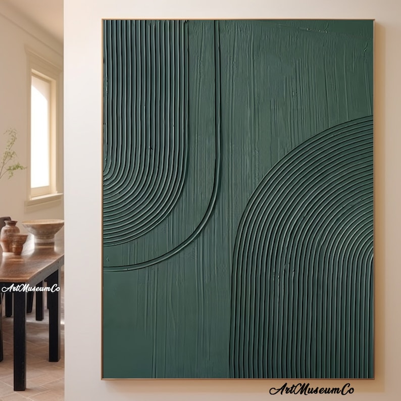 3D Green Texture Painting, Large Nordic Green Abstract Wall Art, Green ...