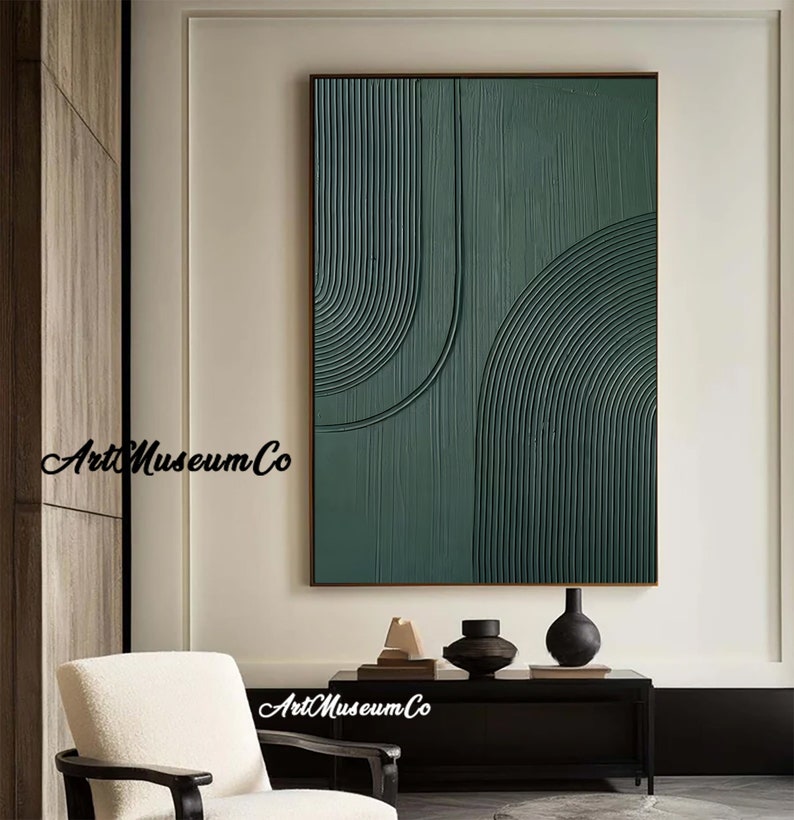 3D Green Texture Painting, Large Nordic Green Abstract Wall Art, Green ...