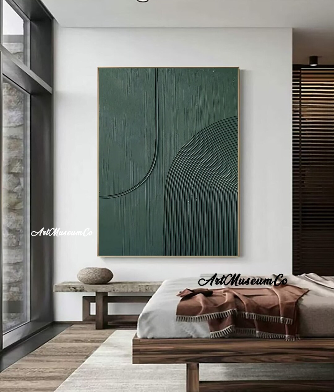 3D Green Texture Painting, Large Nordic Green Abstract Wall Art, Green ...