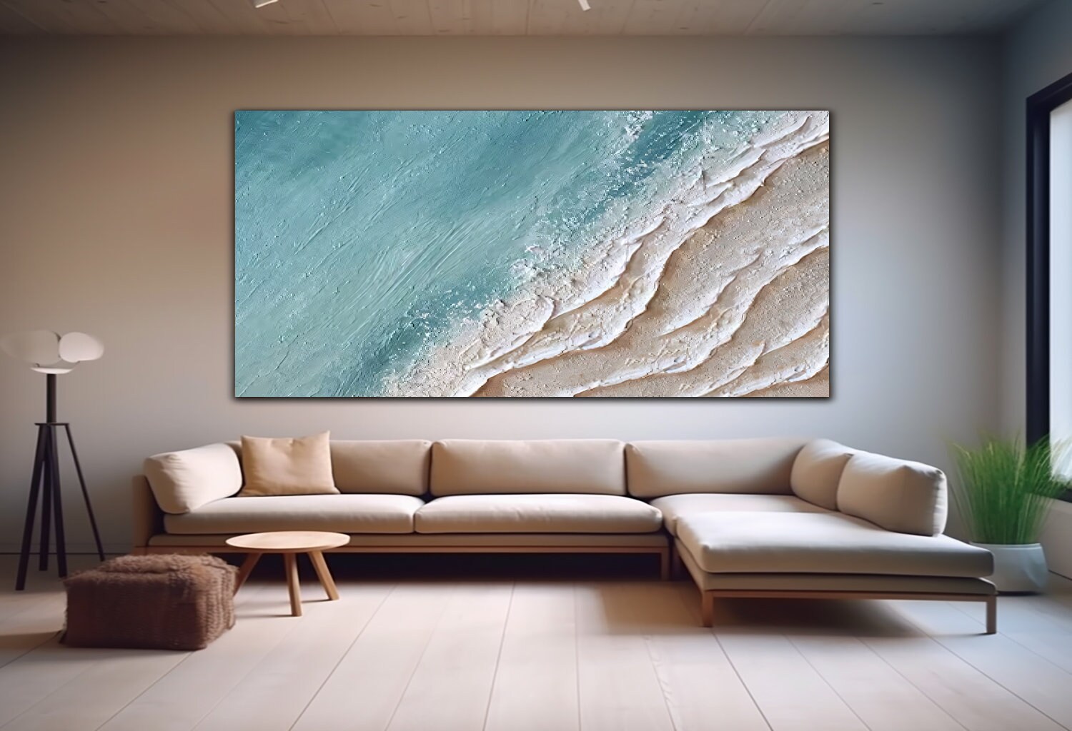 Large 3D Textured Coast Wall Art Wave Painting Framed Blue Beach Wall ...