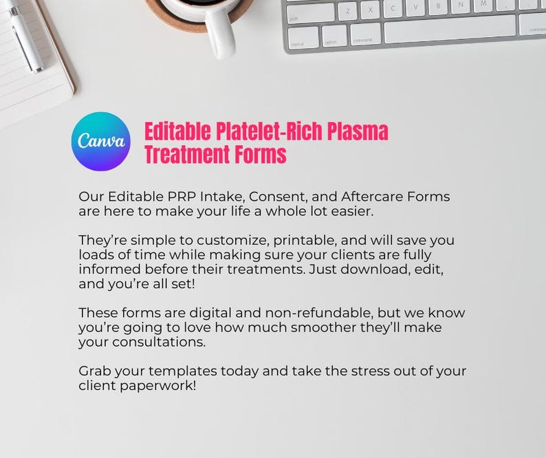 PLATELET-RICH Plasma Intake, Consent and Aftercare Editable Forms PRP ...