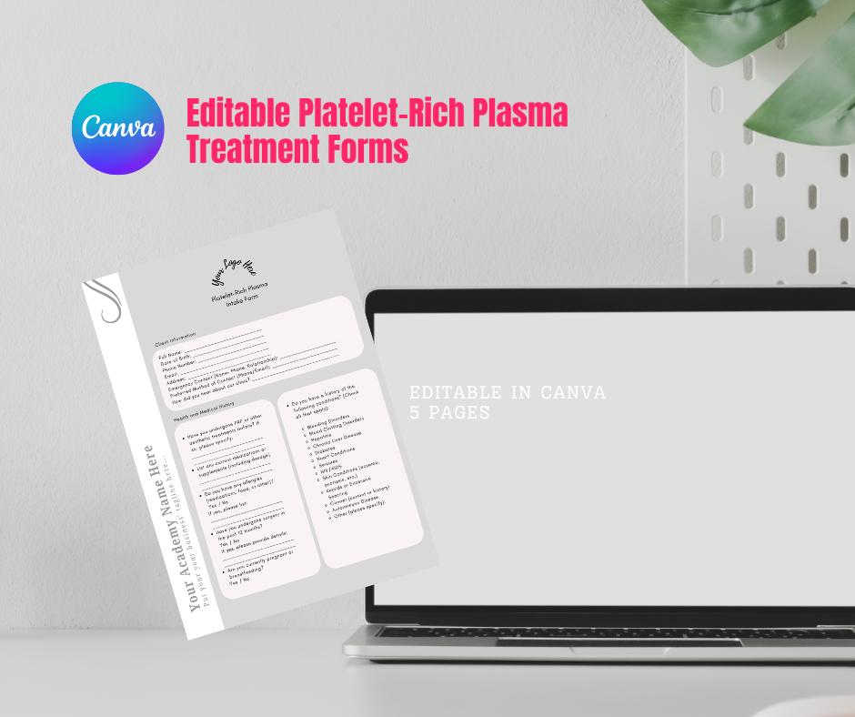 PLATELET-RICH Plasma Intake, Consent and Aftercare Editable Forms PRP ...