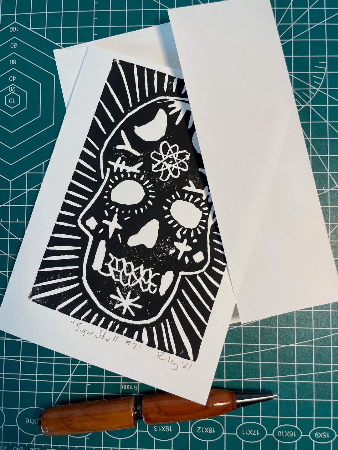 Sugar Skull 7 Linocut Print - Etsy