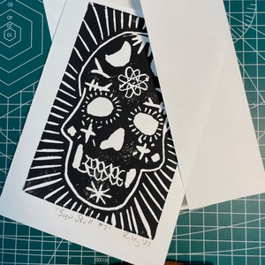 Sugar Skull 7 Linocut Print - Etsy