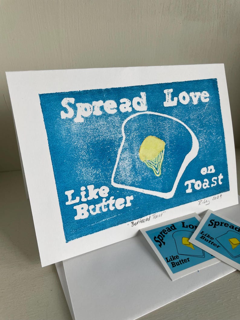 Spread Love Like Butter on Toast Blockprint Notecard With Matching ...