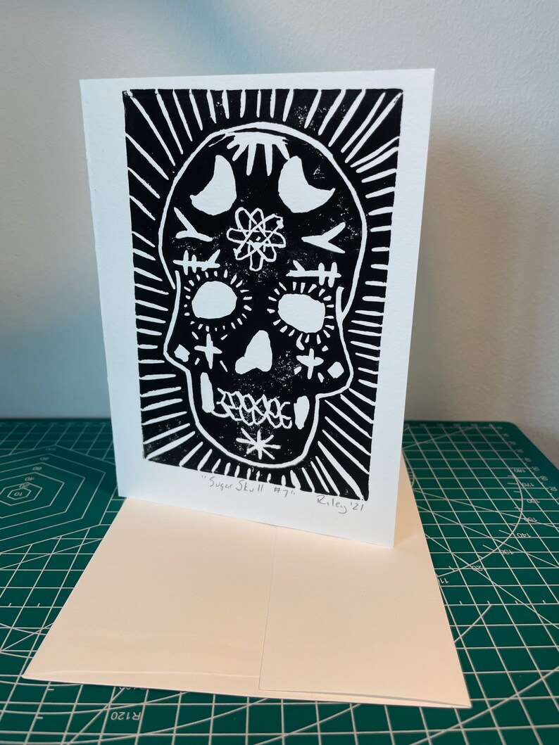 Sugar Skull 7 Linocut Print - Etsy