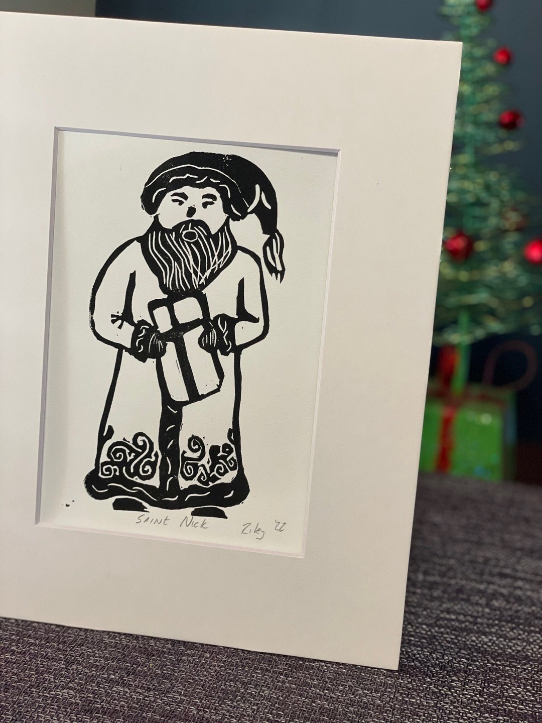 Saint Nick Linocut Print - Etsy