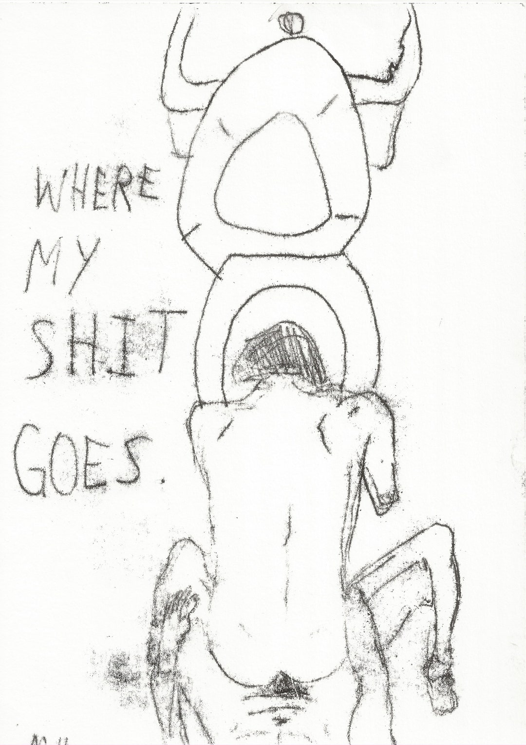 Max Hammond where My Shit Goes 2023, A4 Monoprint, Premium Paper, Explicit, Graphic, Black, Ink ...