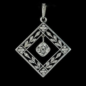Openwork Square Shape Pendant, Art Deco Floral-leaf Motif Pendant, Old ...