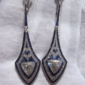 Antique Sapphire Fancy With Trillion Cut CZ Stone Earring, Edwardian ...