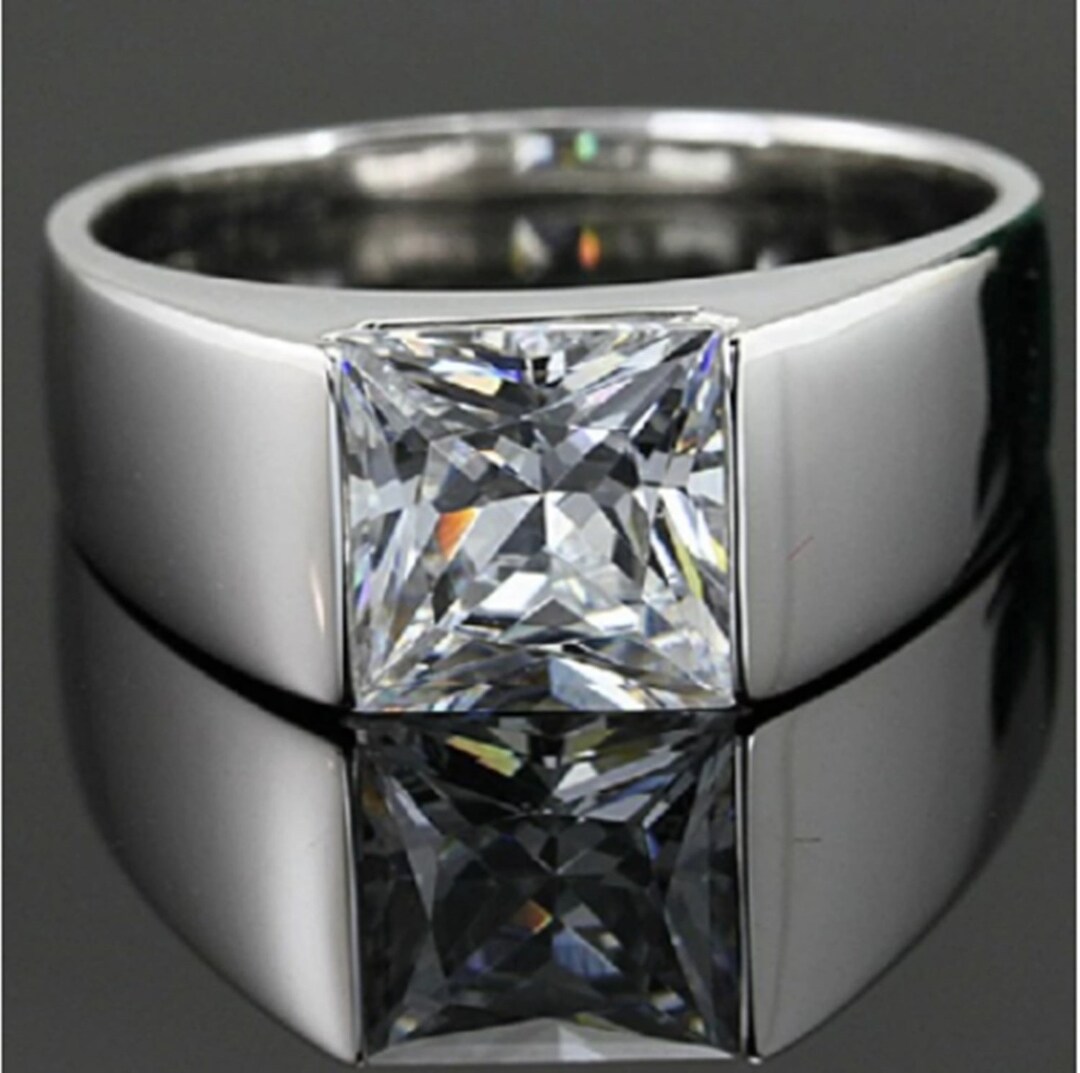 Men's Solitaire Ring, Princess Cut Moissanite Diamond Men's Ring, 925 ...