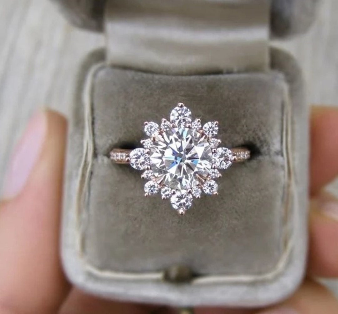 Snowflake Halo Engagement Ring, Round Moissanite Diamond Ring, Latest ...