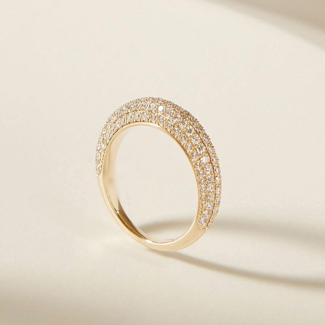 Pave Diamond Dome Ring, 2.07TCW Round Moissanite Diamond Ring, 14K ...