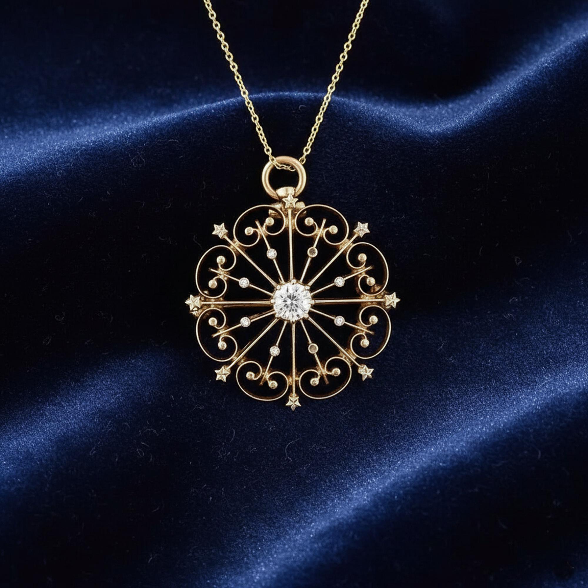 Antique Victorian Snowflake Pendant, Old European Cut Moissanite ...