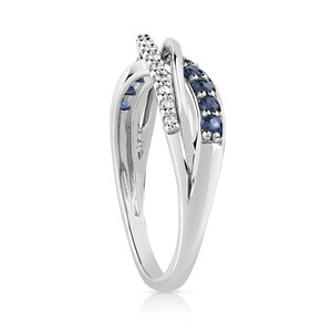 Crossover Shank Ring, Blue Sapphire & White Round CZ Stone Ring, Criss ...