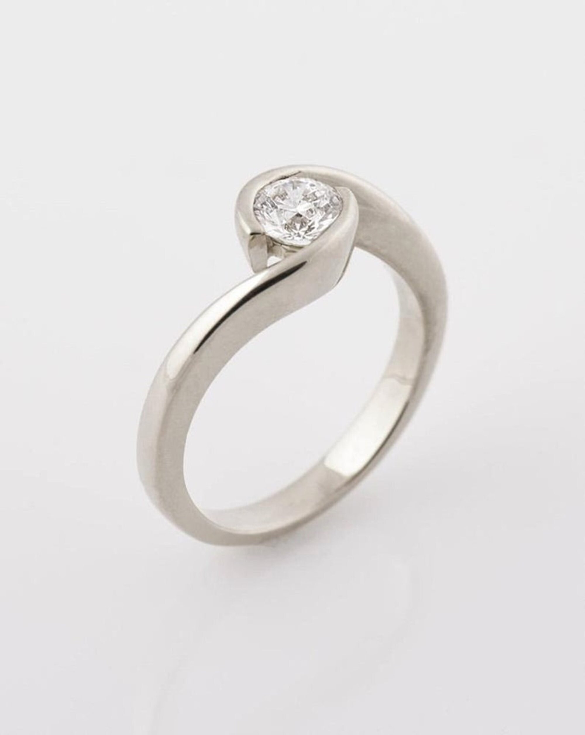 Bypass Style Solitaire Ring, Round Moissanite Diamond Ring, Tension Set ...