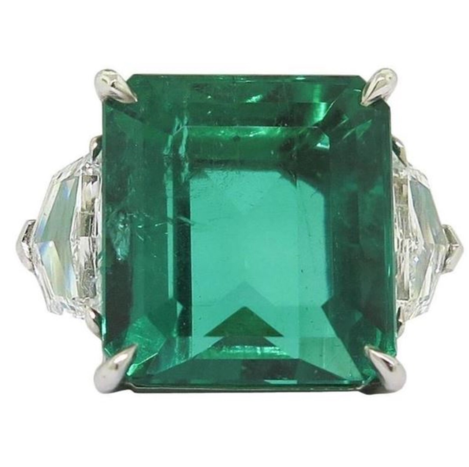 Green Diamond Bridal Ring Three Stone Wedding Ring Asscher - Etsy