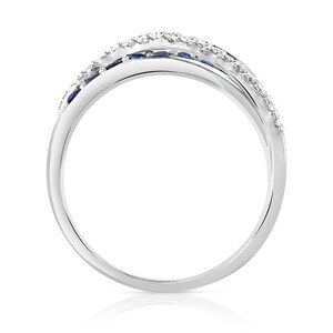Crossover Shank Ring, Blue Sapphire & White Round CZ Stone Ring, Criss ...