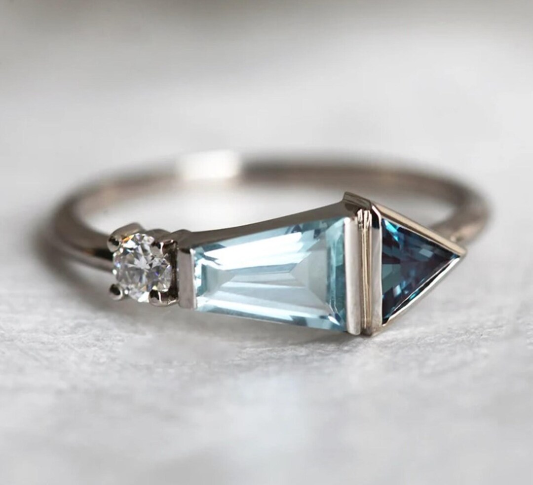 Multi Shape CZ Stone Wedding Ring, Three Stone Minimalist Ring, Classic ...