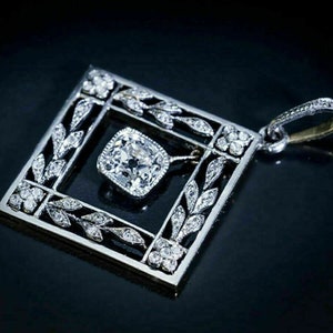 Openwork Square Shape Pendant, Art Deco Floral-leaf Motif Pendant, Old ...