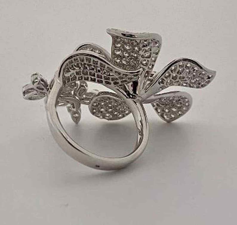 Pave Diamond Flower Ring, Round Moissanite Diamond Floral Inspire Ring ...