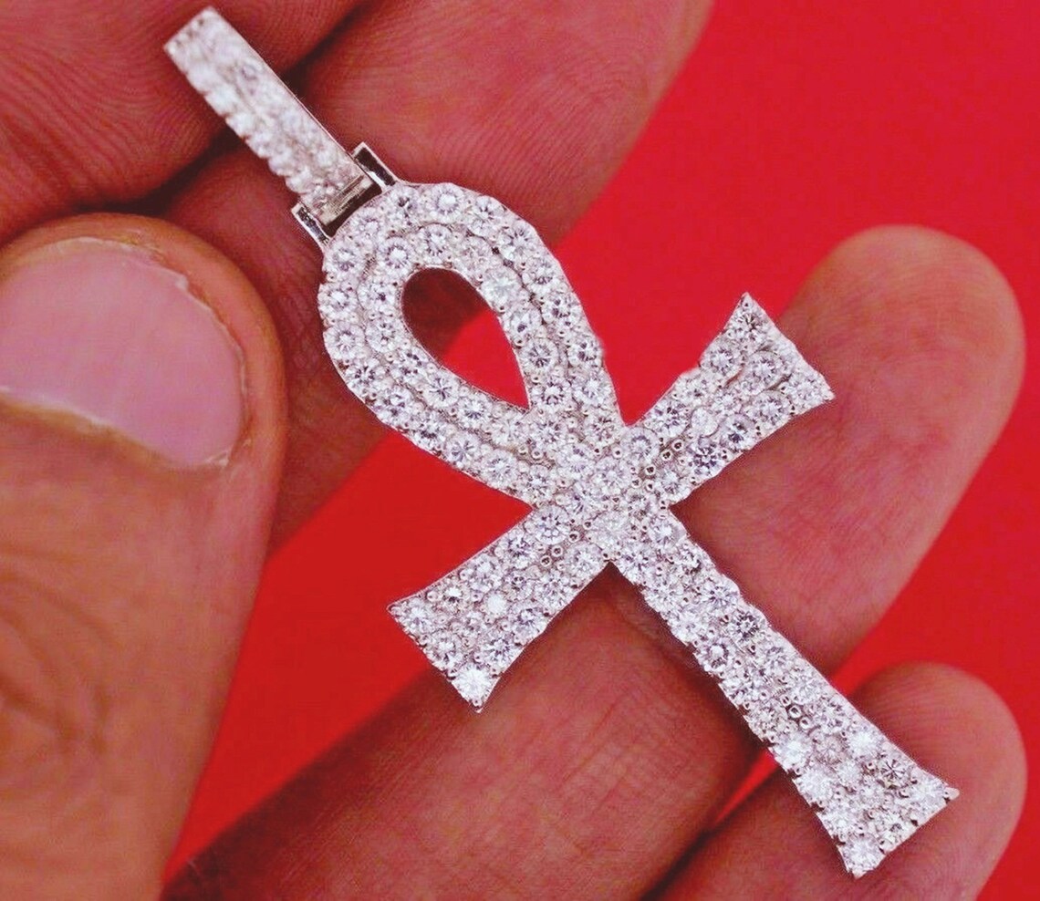 925 Silver Ankh Cross Pendant, Round Moissanite Diamond Cross of Life ...