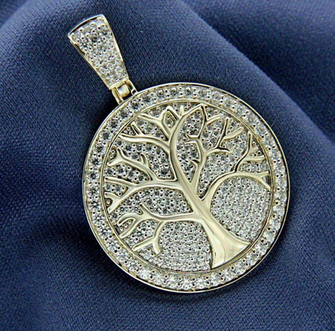 Yellow Gold Tree of Life Pendant, 3.23TCW Round Moissanite Diamond Tree ...
