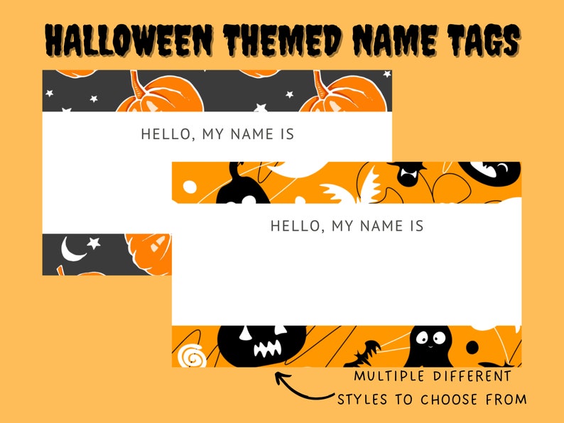 Halloween Classroom Name Tags: Printable Labels (PDF, PNG) - Etsy