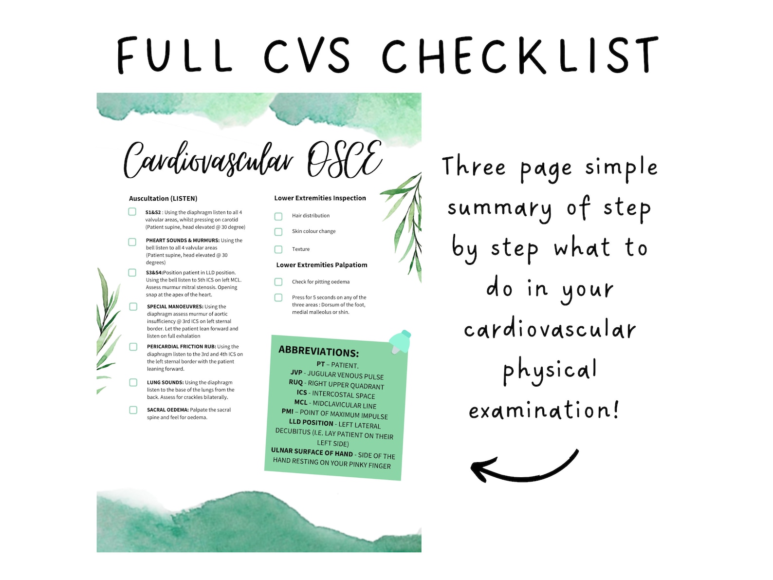Full Cardiovascular Physical Exam Summary, CVS OSCE Step by Step Guide ...