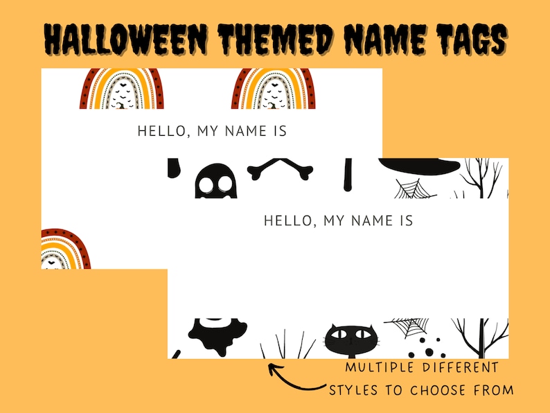 Halloween Classroom Name Tags: Printable Labels (PDF, PNG) - Etsy