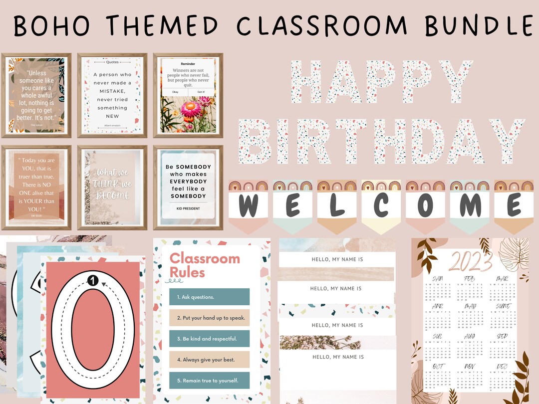 Boho Classroom Decor Bundle: Posters, Calendar, Welcome Banner (digital ...