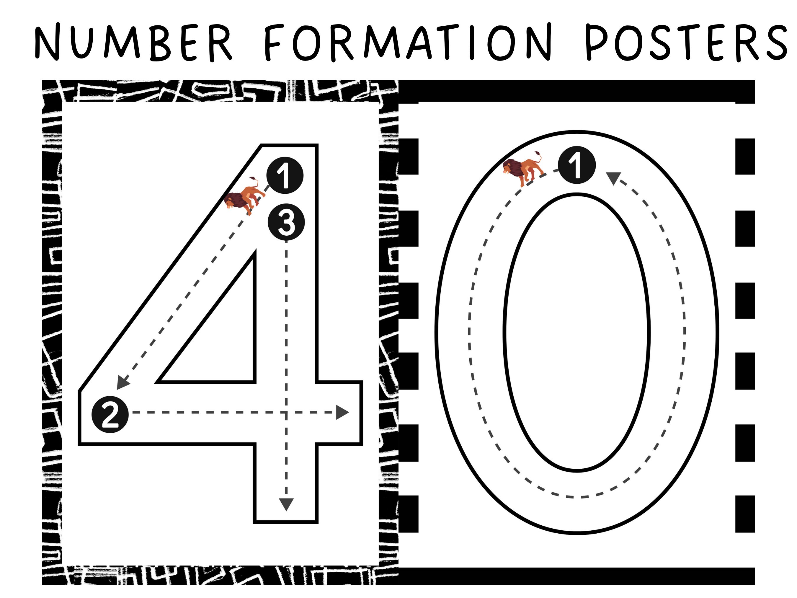 Black and White Themed Number Formation Posters, Teacher Classroom ...