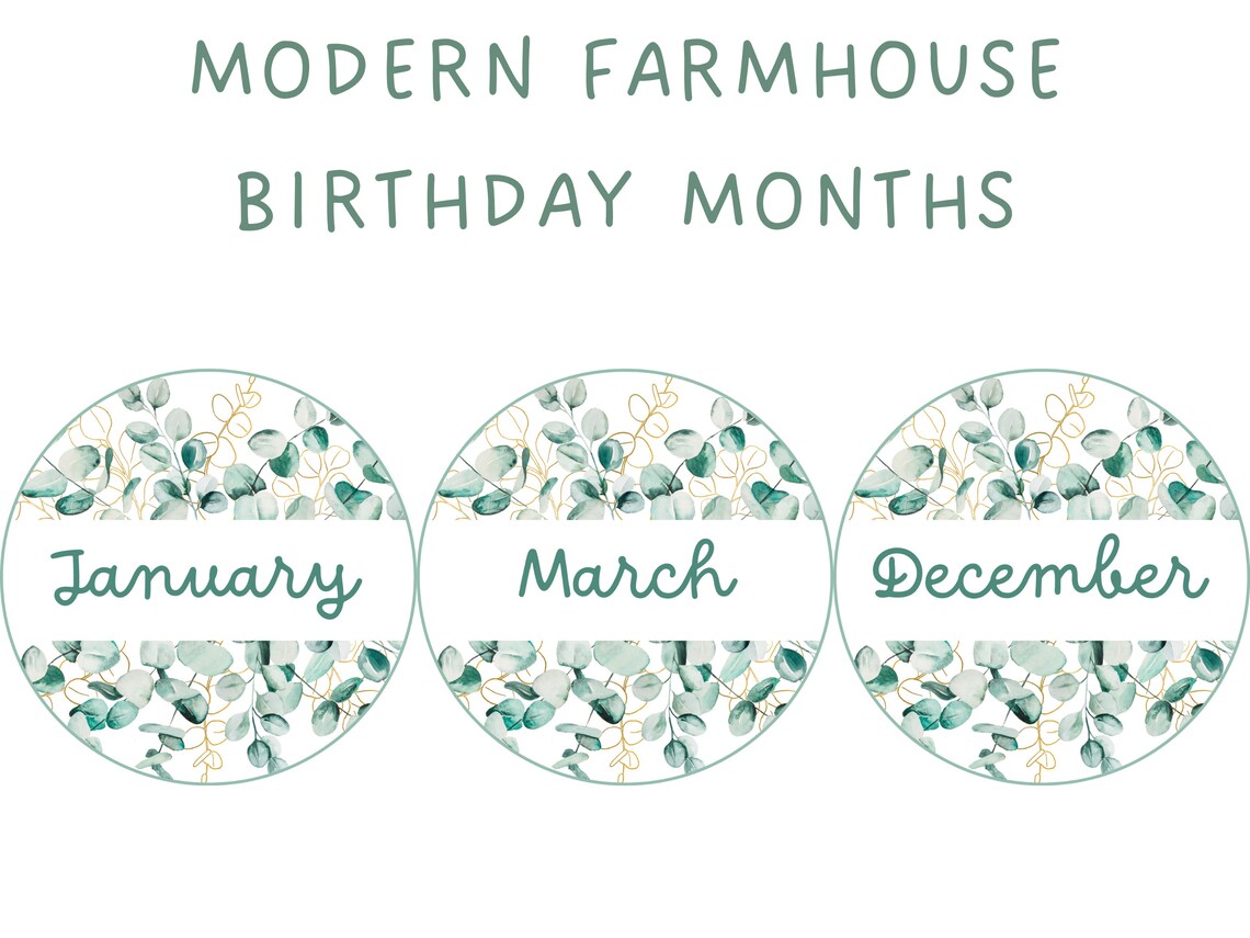 Modern Farmhouse Eucalyptus Themed Classroom Birthday Chart Display ...