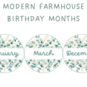 Modern Farmhouse Eucalyptus Themed Classroom Birthday Chart Display ...